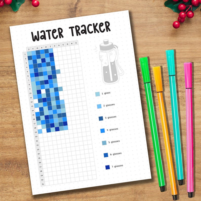 Water Tracker Printable PDF | Daily Hydration Log & Wellness Planner ...