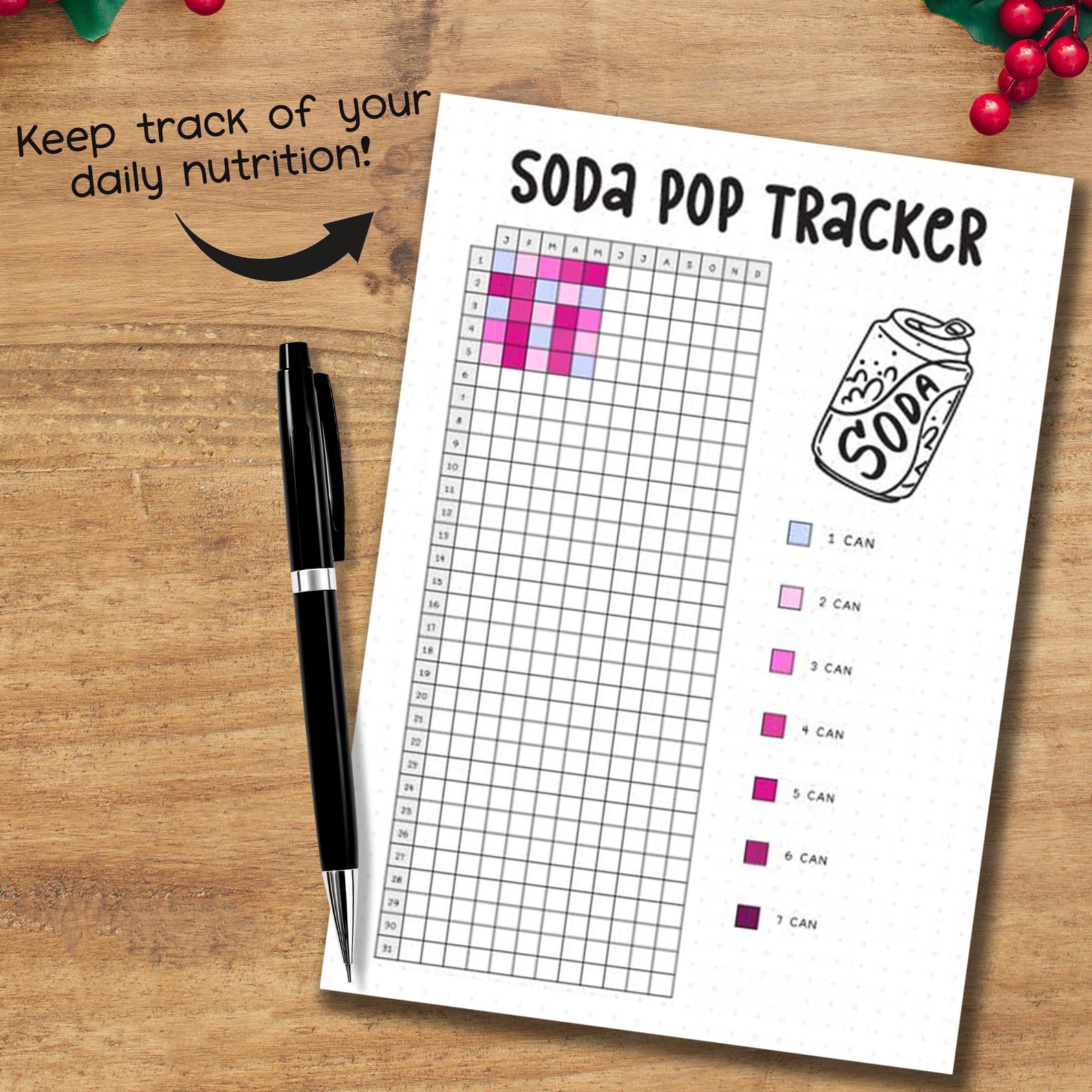 Soda Pop Tracker Printable Journal PDF | Yearly Habit Drink Log Dotted ...