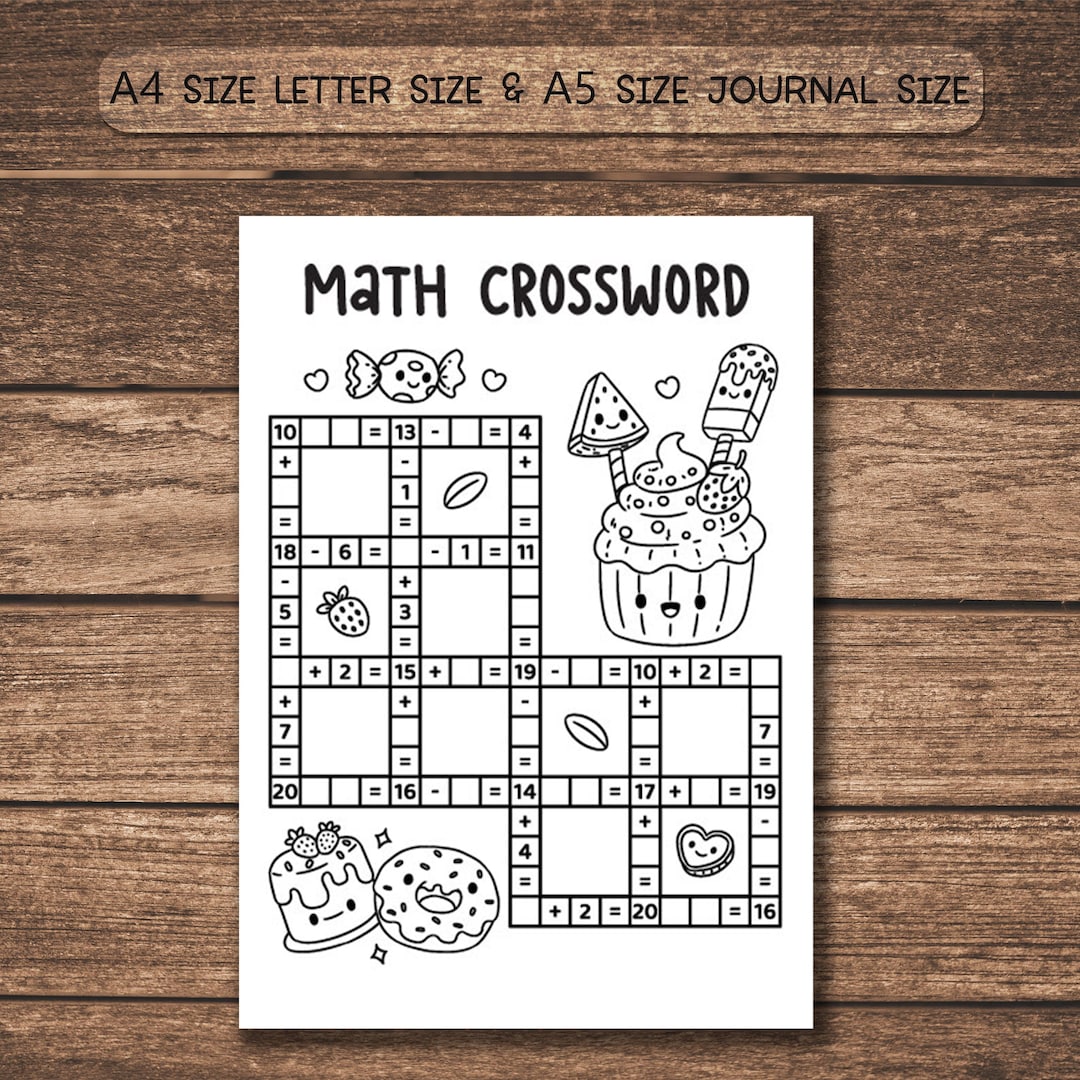 Math Crossword Worksheets Printable PDF | A4-A5 Kids Arithmetic Puzzle ...