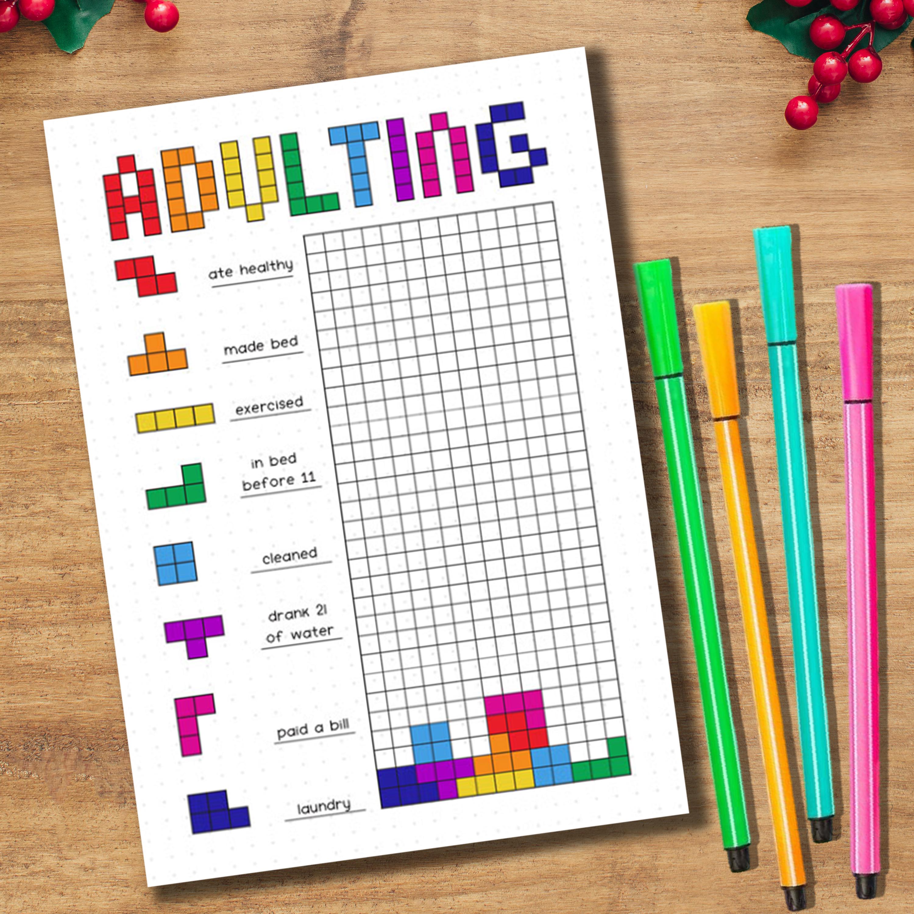 Adulting Tracker Printable, Tetris Habit Tracker PDF, Daily Chore Chart ...