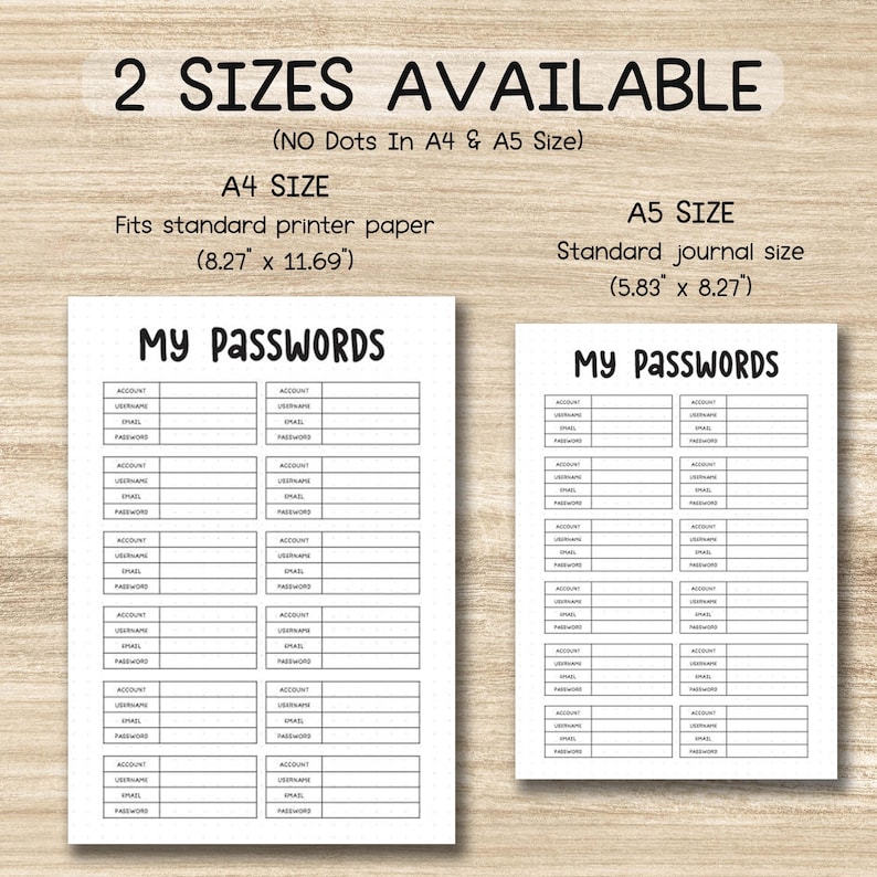 Password Tracker Printable PDF | A4 A5 Dotted, Non-dotted Pages ...