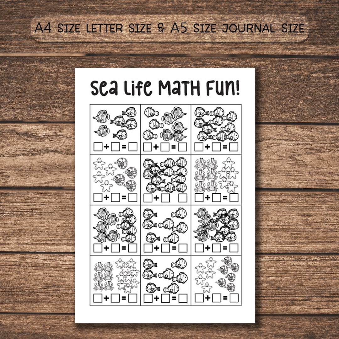 Sea Life Math Worksheets Printable PDF | A4-A5 Preschool Counting ...