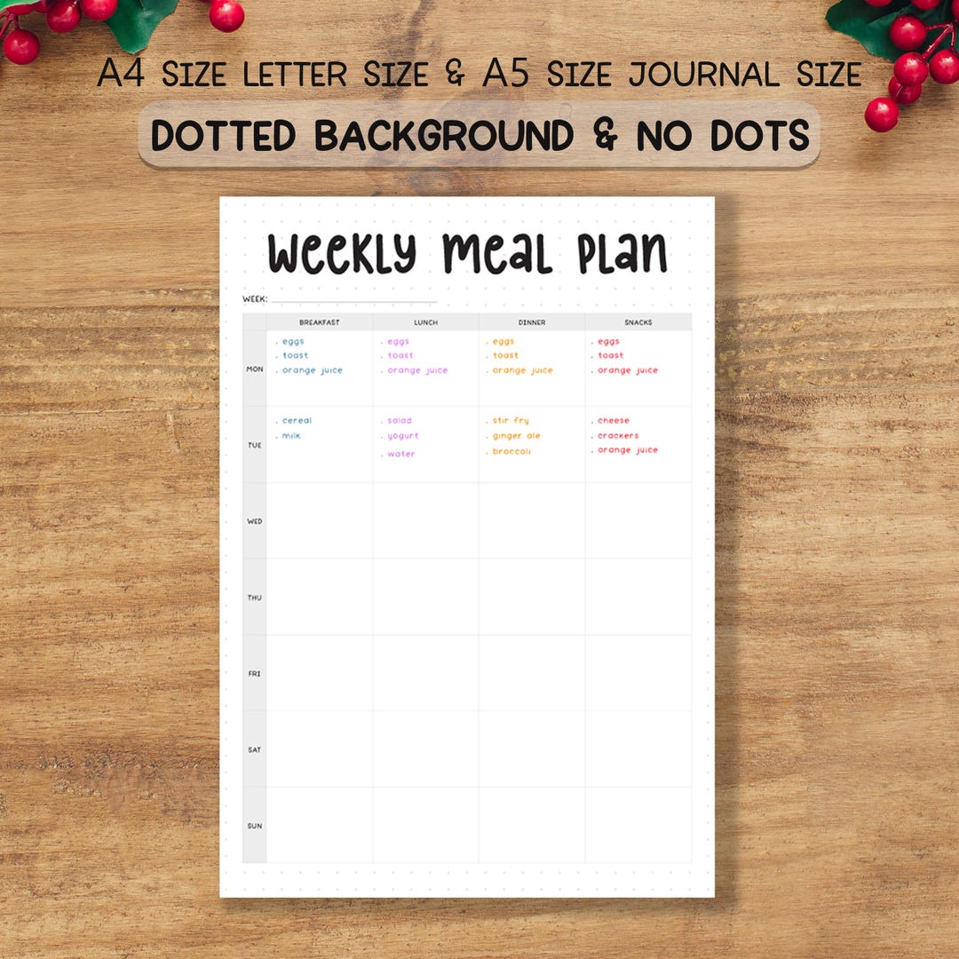Weekly Meal Planner, Printable Meal Planning Template, Food Journal ...