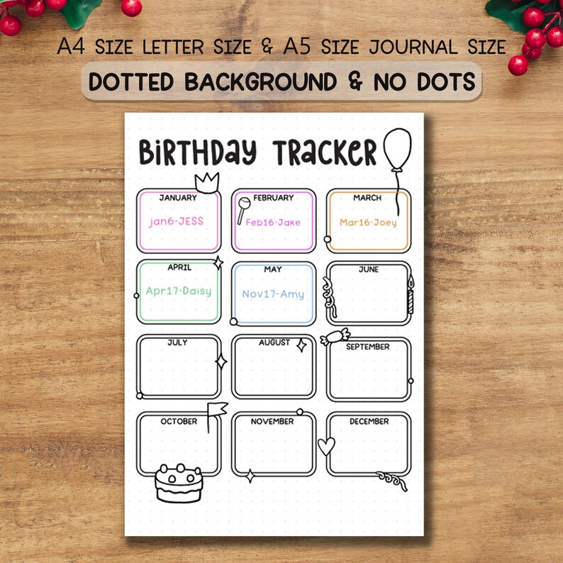 Birthday Tracker Printable PDF | Monthly Reminder Calendar ...