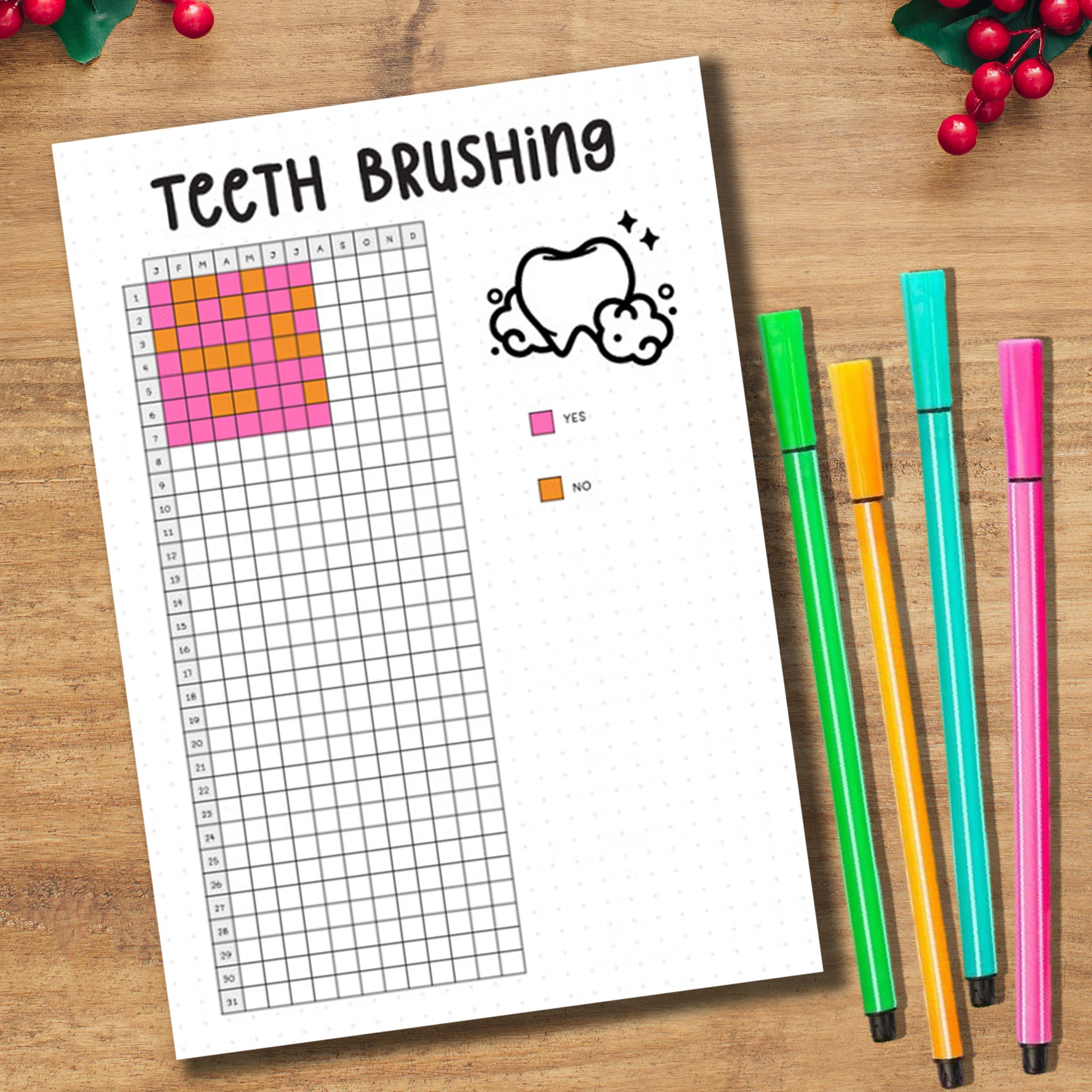 Teeth Brushing Tracker PDF for Kids | Dental Hygiene Routine Log & Oral ...