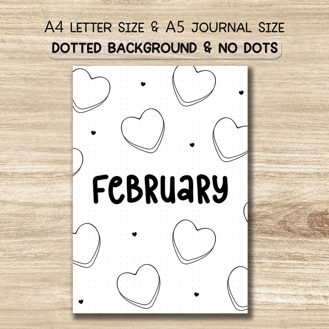 February Journal Cover Page Printable PDF | A4-A5 Dotted Monthly Title ...