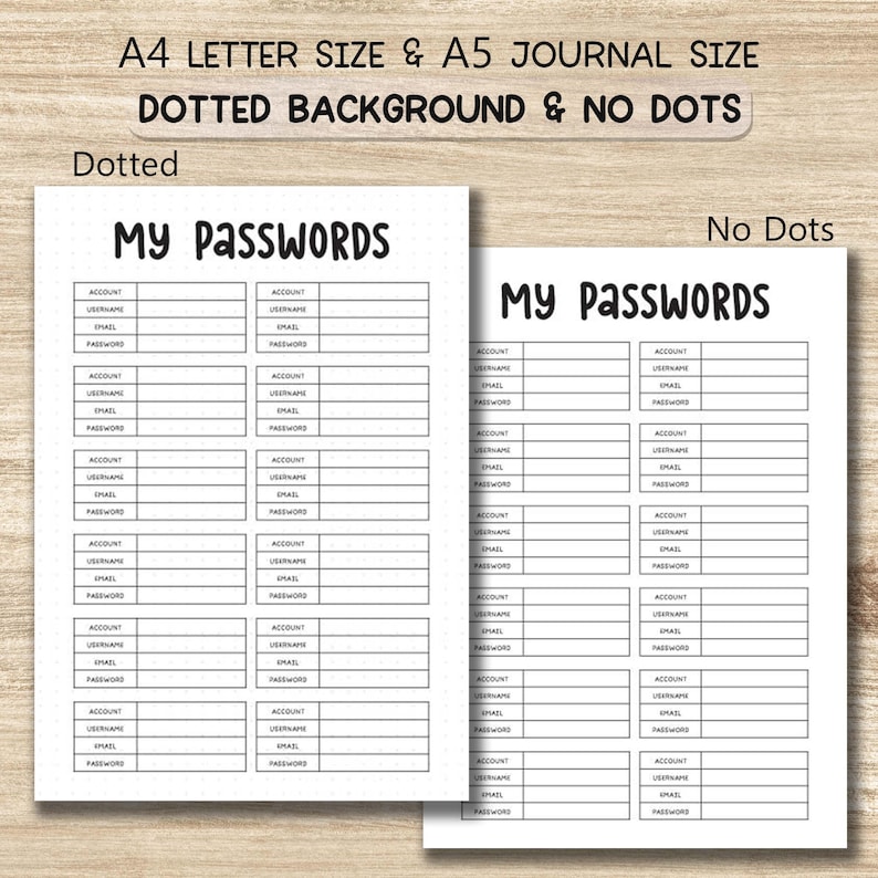 Password Tracker Printable PDF | A4 A5 Dotted, Non-dotted Pages ...