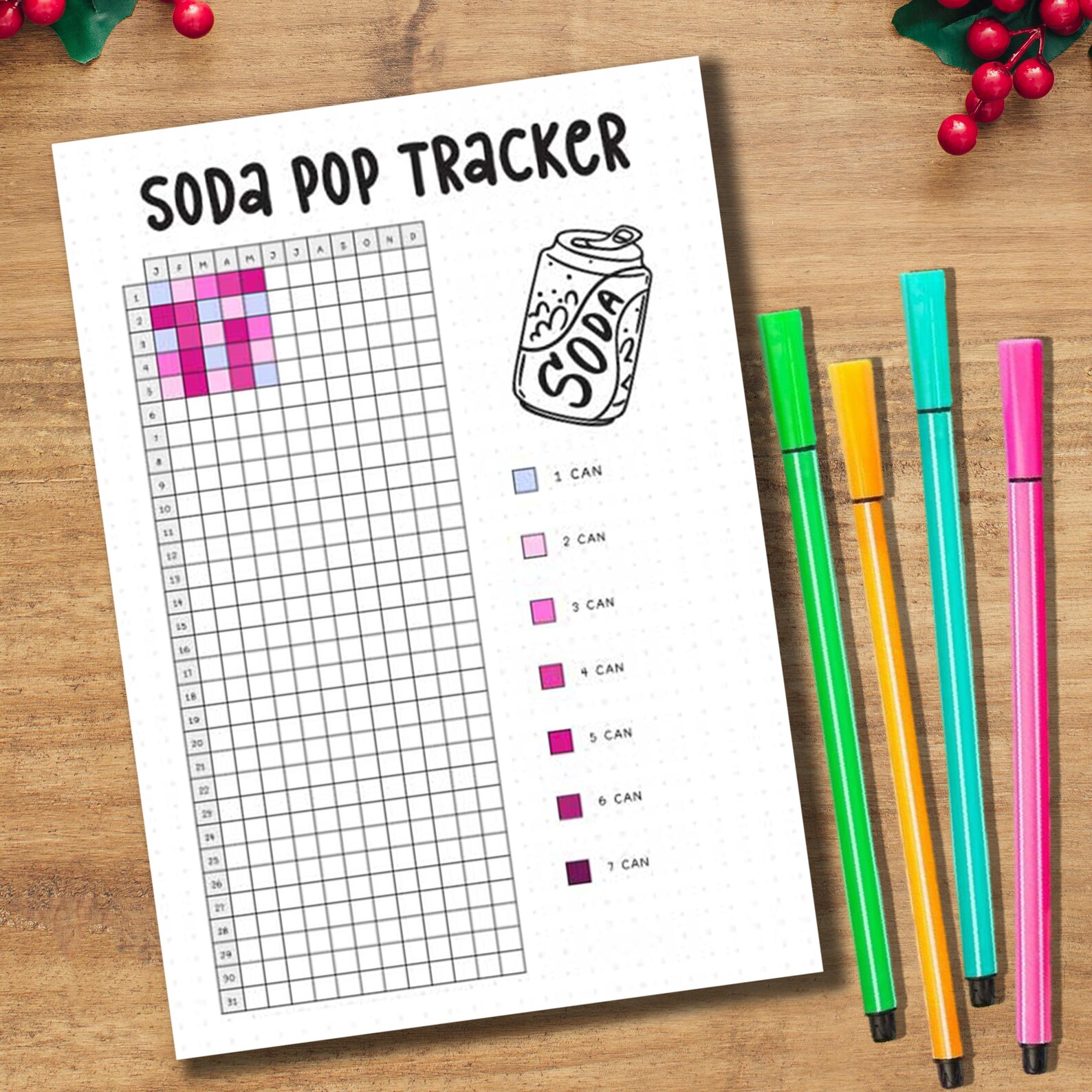 Soda Pop Tracker Printable Journal PDF | Yearly Habit Drink Log Dotted ...