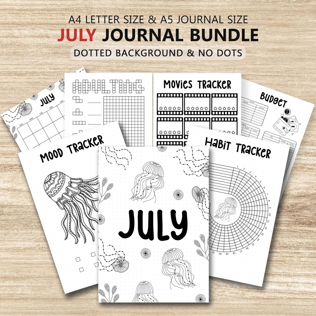 July Journal Bundle Printable PDF | A4 A5 Monthly Calendar | Habit Mood ...