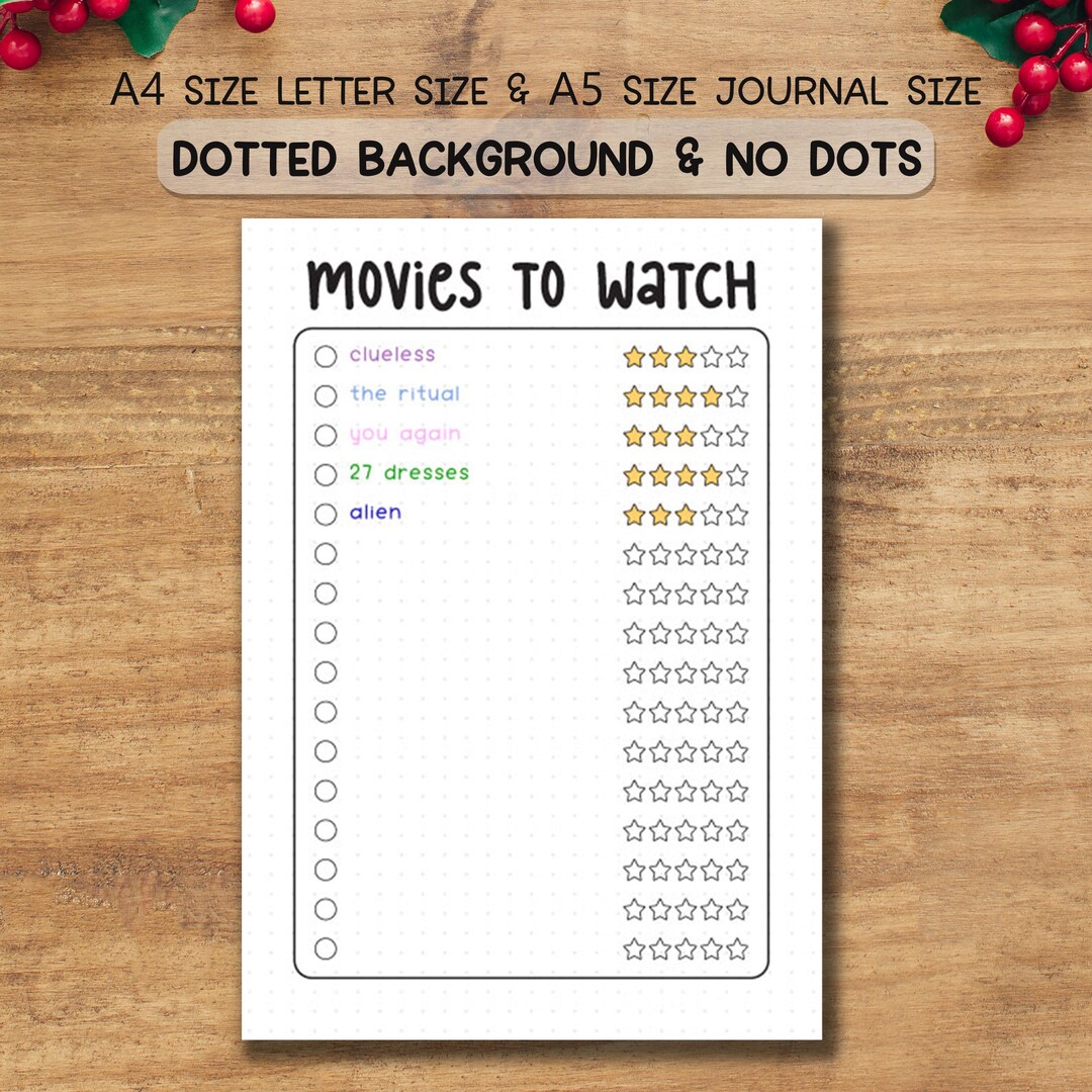 Movies to Watch Printable PDF | A4 A5 Movie List Tracker | Film ...