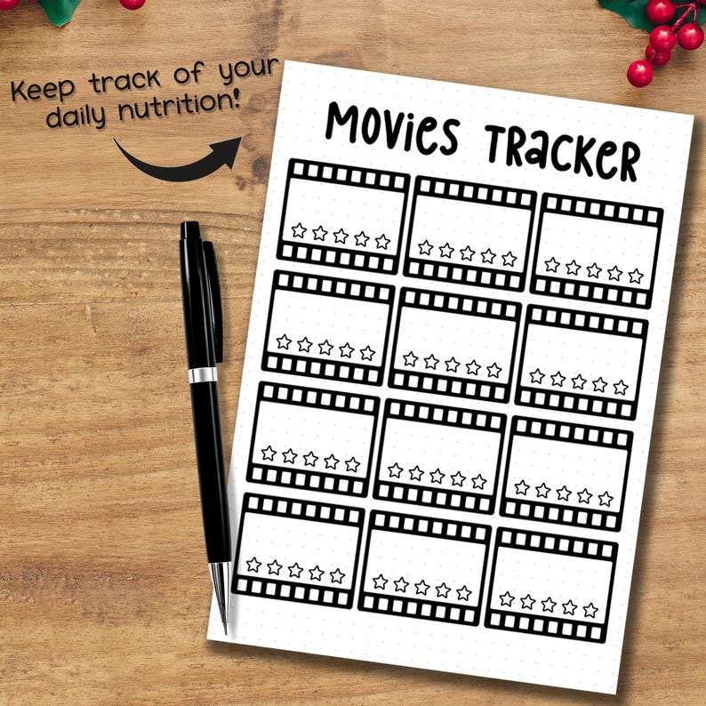 Movie Tracker Printable PDF, A4-A5 Journal Planner Page, Movie Log ...
