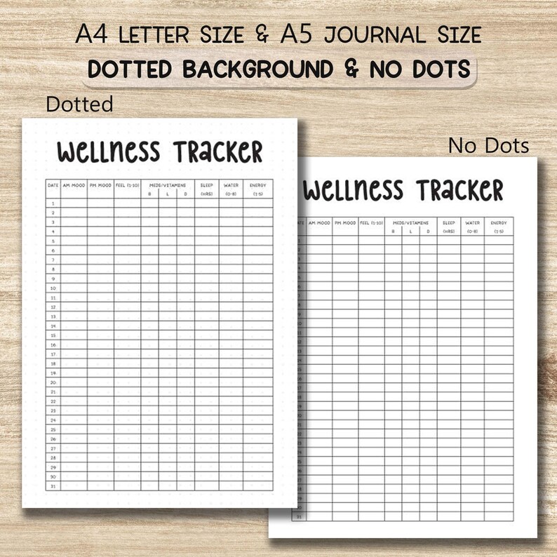 Wellness Tracker Printable PDF | A4 A5 Dotted & Non-dotted Pages | Mood ...