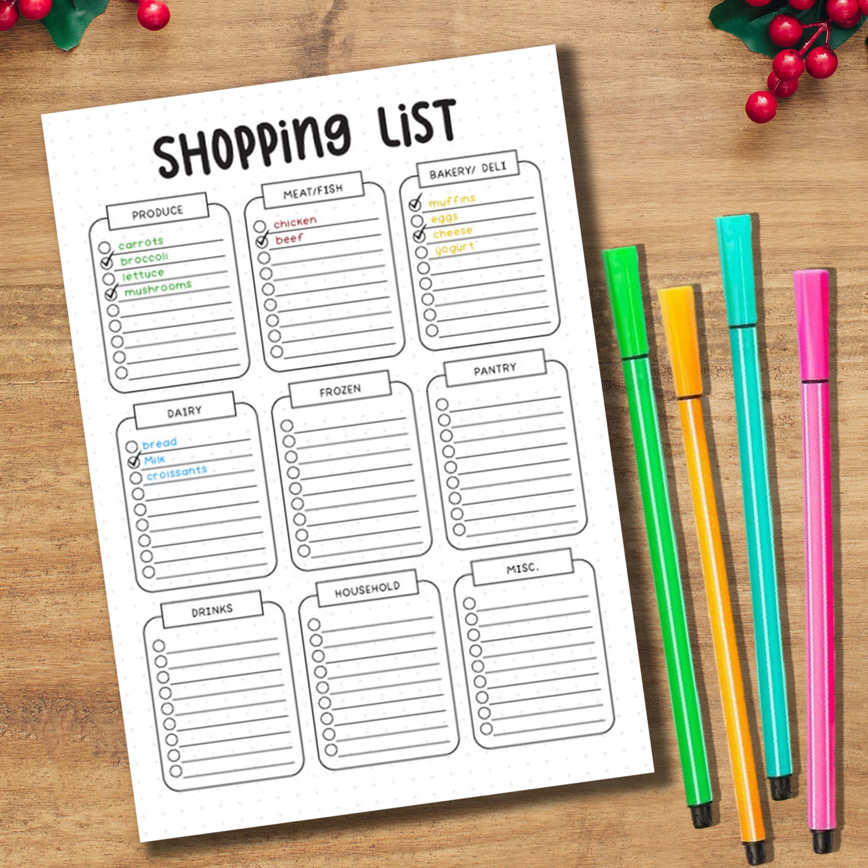 Shopping List Printable PDF | A4 A5 Grocery List Organizer | Weekly ...