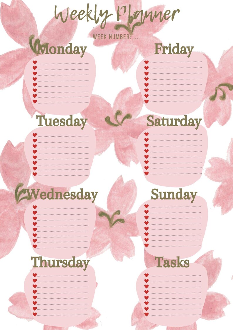 Weekly Planner Template Pink Earth Tone - Etsy