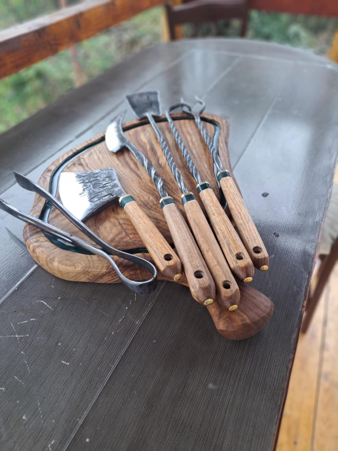 Handcrafted Wooden BBQ and Grill Set: Forged Outdoor Cooking Tools With ...