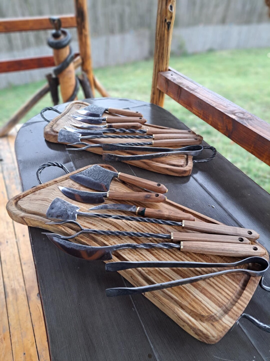 Handcrafted Forged Steel BBQ Tools: Wooden-handle Grilling Set for ...