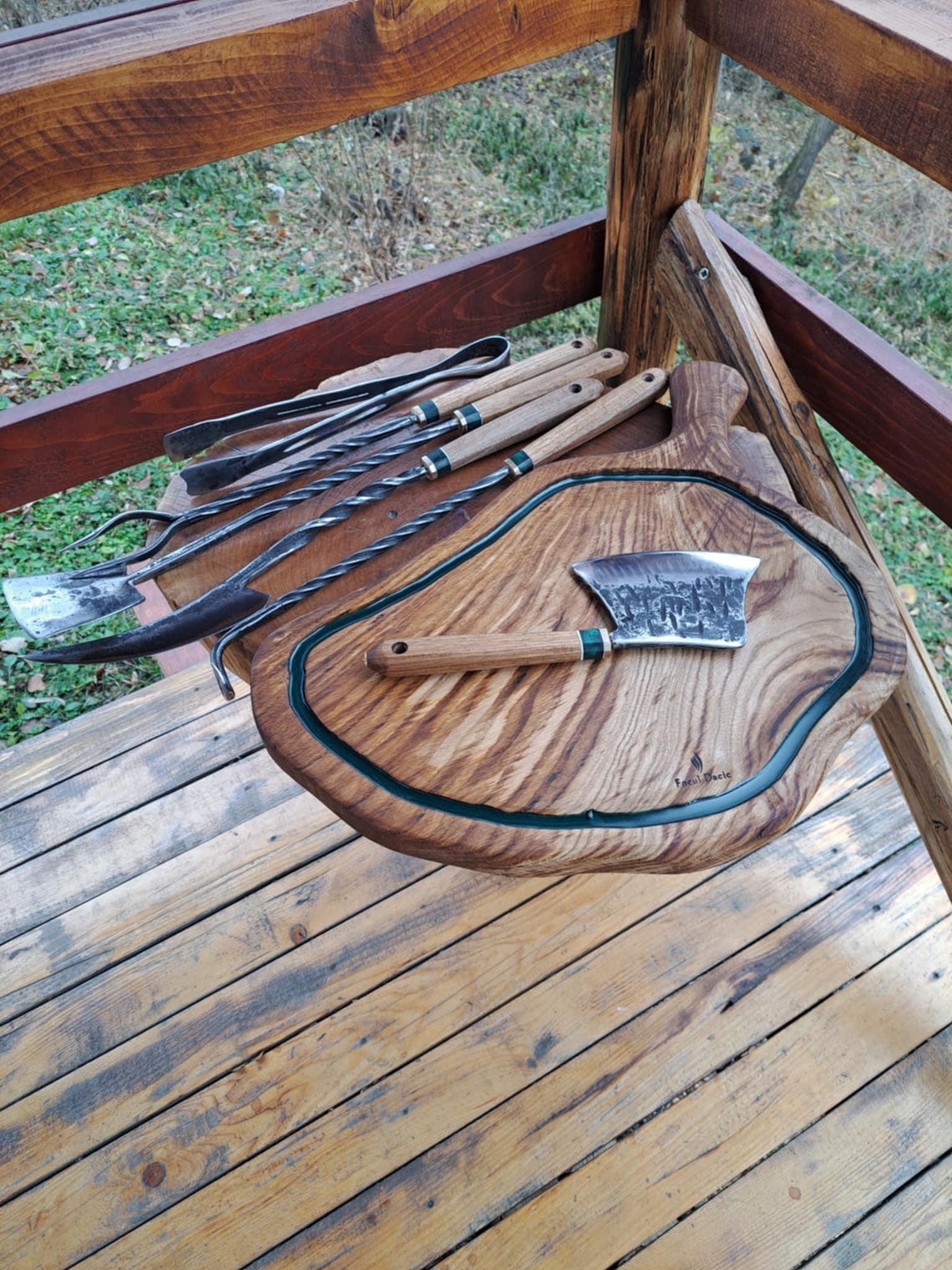Handcrafted Wooden BBQ and Grill Set: Forged Outdoor Cooking Tools With ...
