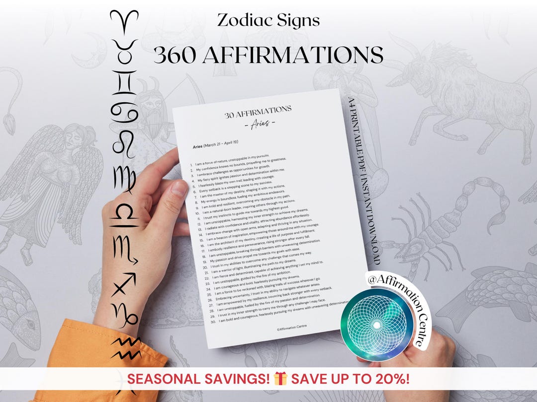 360 Zodiac Signs Affirmations Printable Astrology Positive Mantras Star ...