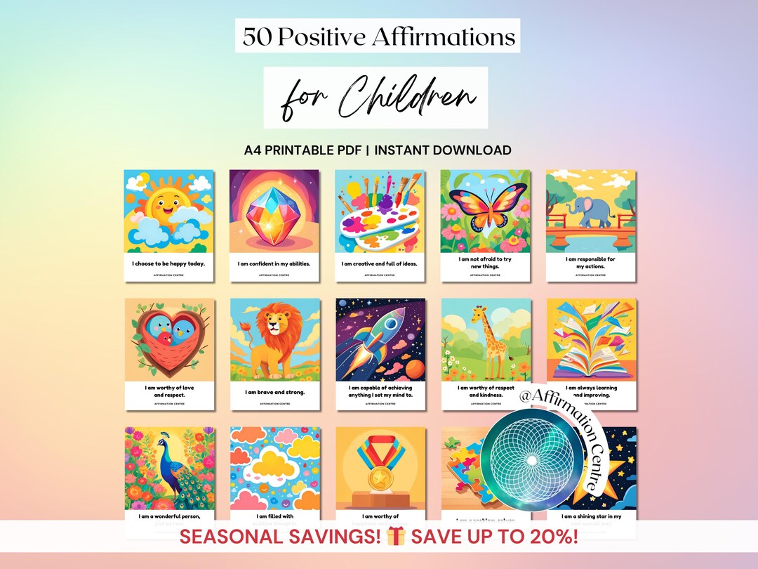 50 Affirmation Cards for Kids Printable Children Positive Affirmation ...
