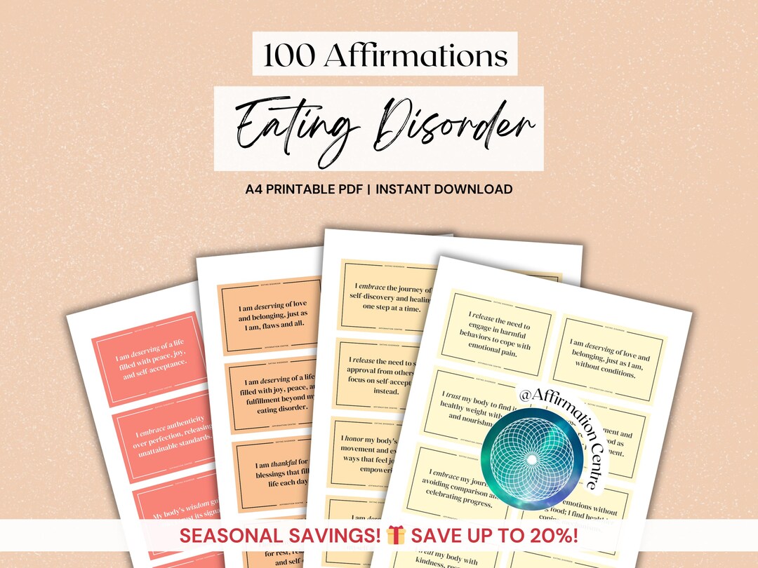 100 Eating Disorder Affirmation Cards Printable Daily Affirmations Self ...