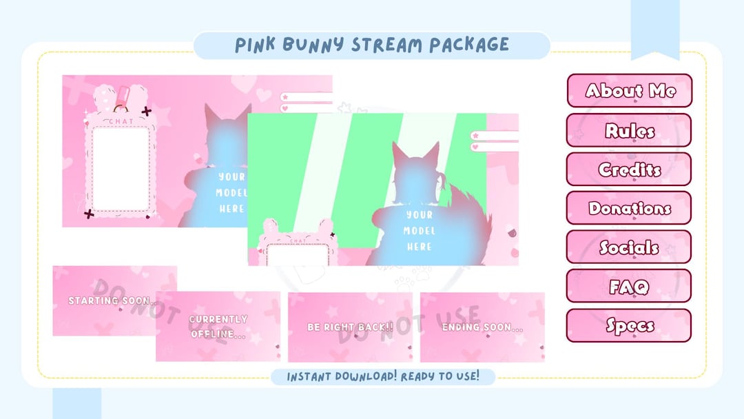 Vtuber Pink Bunny Stream Package Overlays, Twitch Panels - Etsy
