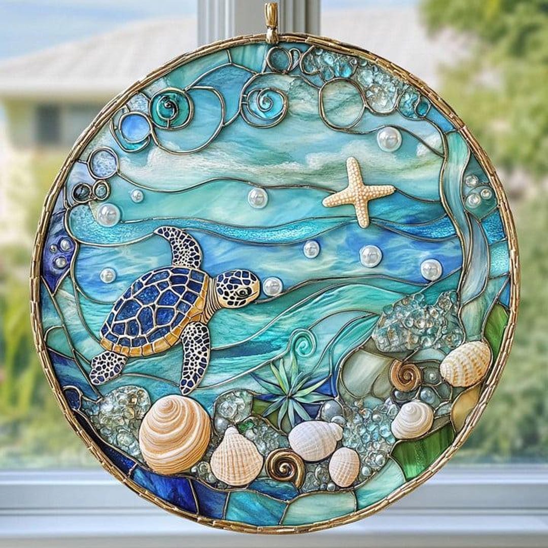 Turtle Stained Glass Suncatcher Hanging Decorations Items Themed Gifts ...