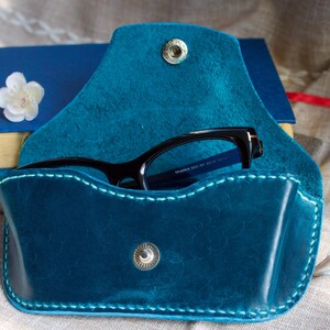 A Blue Handmade Leather Sunglasses Case - Etsy