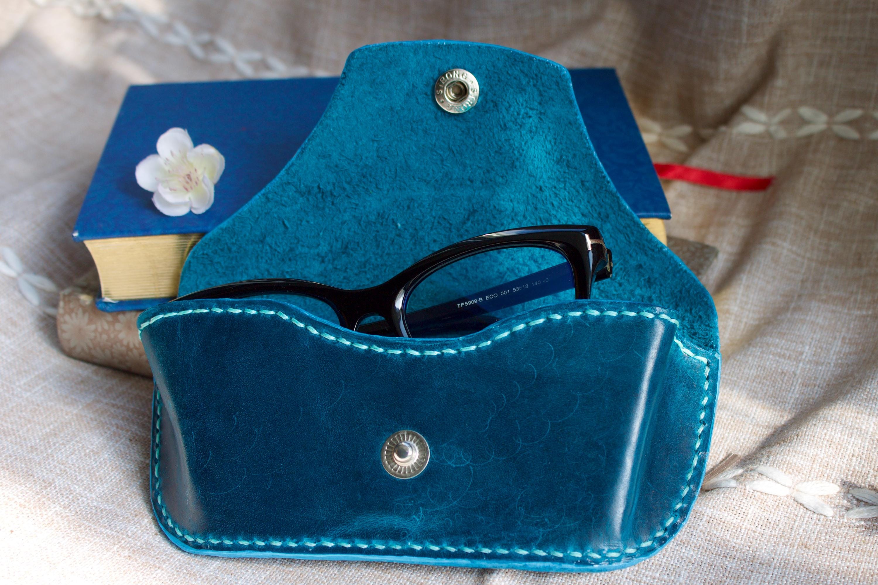A Blue Handmade Leather Sunglasses Case - Etsy