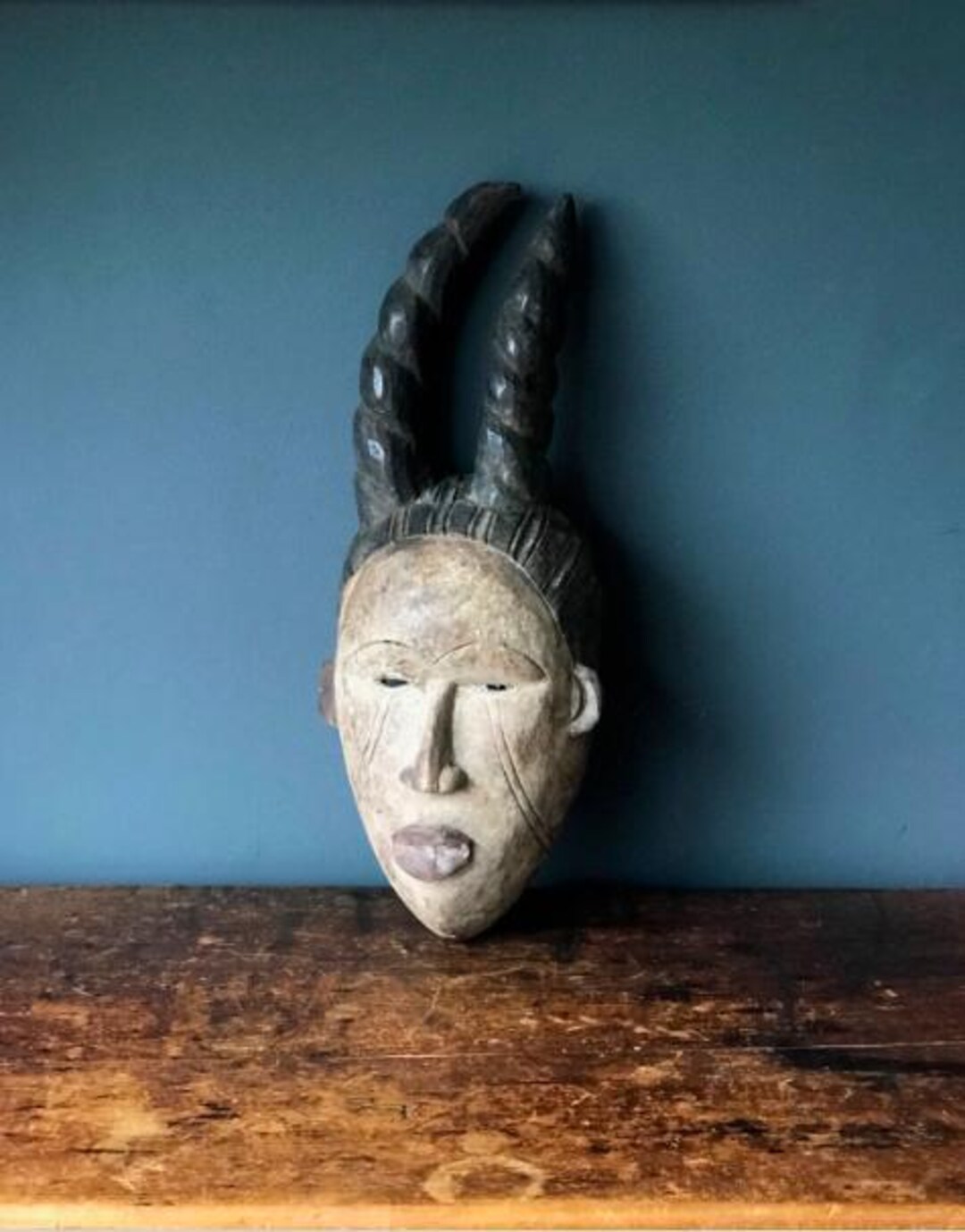 Antique African Large Idoma Tribal Mask With Twisted Horns Wooden ...