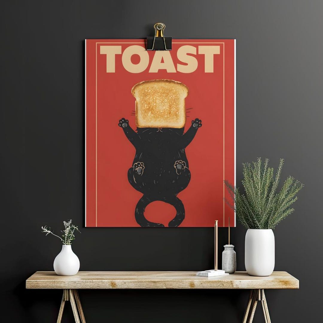 Matte Vertical Posters Black Cat With Toast, Funny Poster, Animal Wall ...