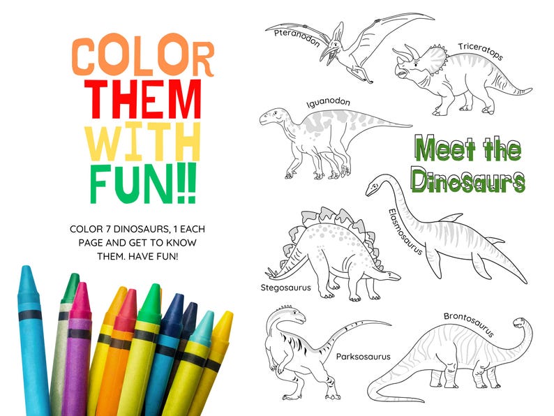 Printable Dinosaur Coloring Book for Kids Fun Downloadable Activity for ...