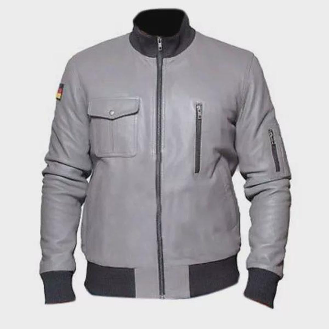 German Flight Luftwaffe Grey Genuine Real Leather Jacket With German ...