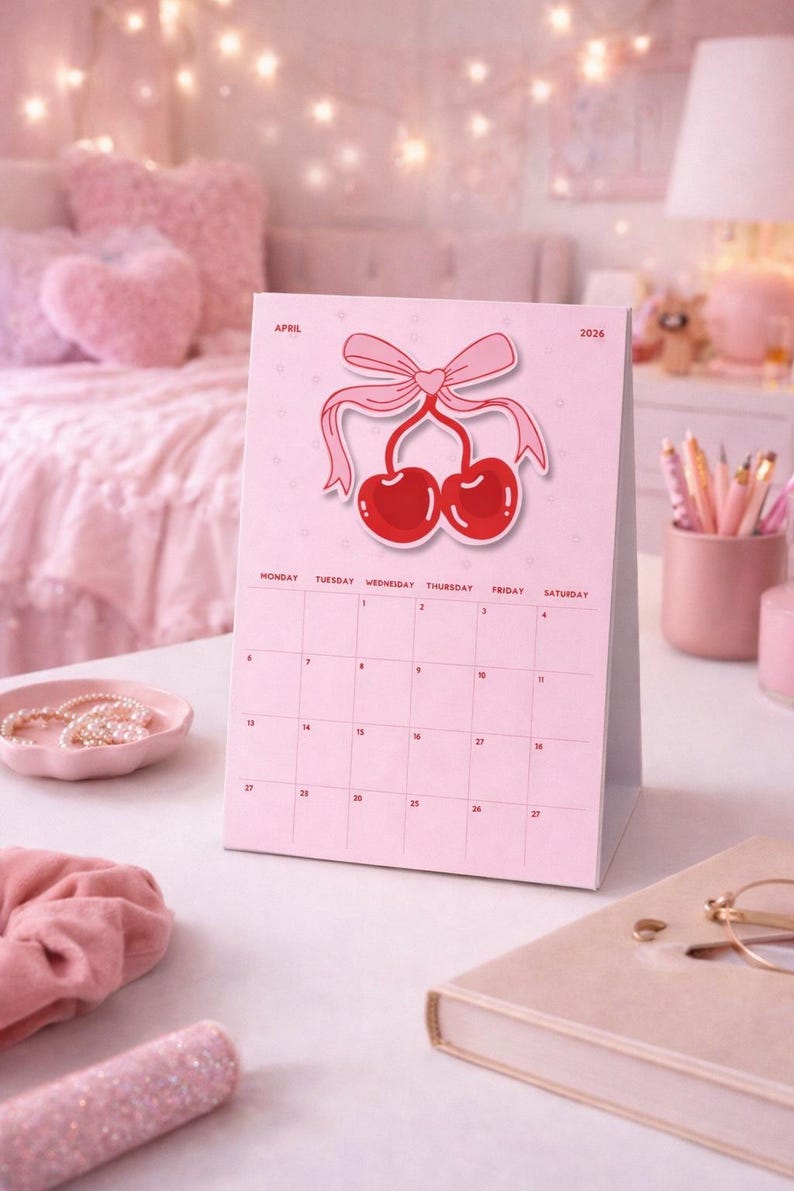 Pink Heart 2026 Desk Calendar, Girly Printable (5x7 PDF) - Etsy