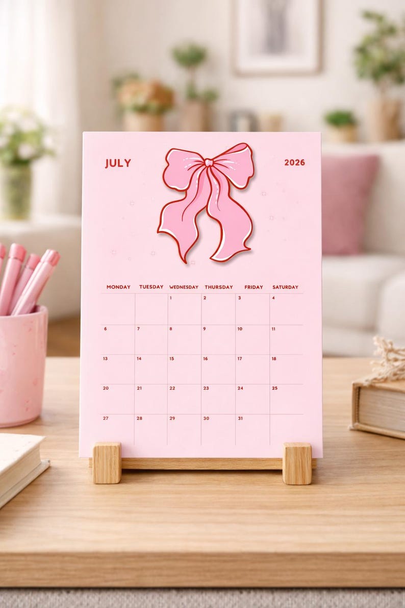 Pink Heart 2026 Desk Calendar, Girly Printable (5x7 PDF) - Etsy
