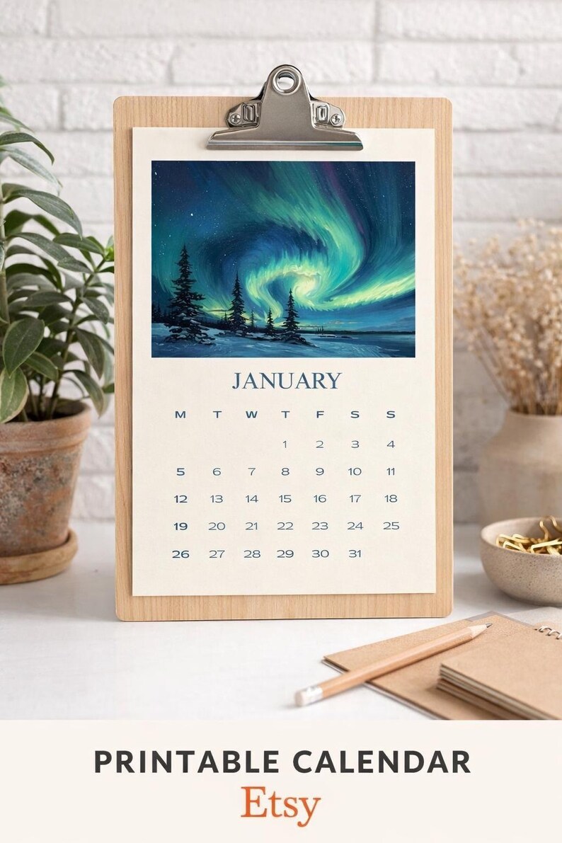 2026 Northern Lights Aurora Borealis 2026 Printable Calendar | 5x7 4x6 ...