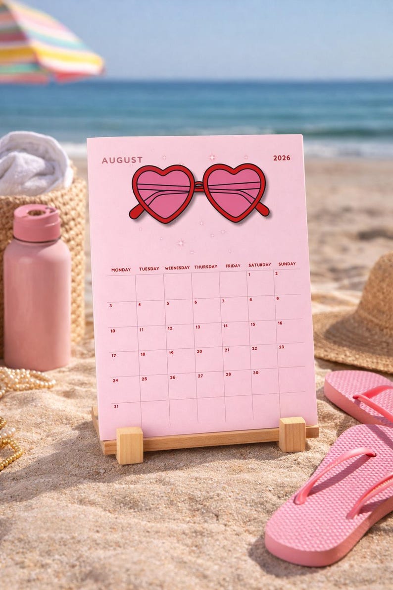 2026 Calendar, Preppy Cute Pink Heart Calendar Printable | Monday Start ...