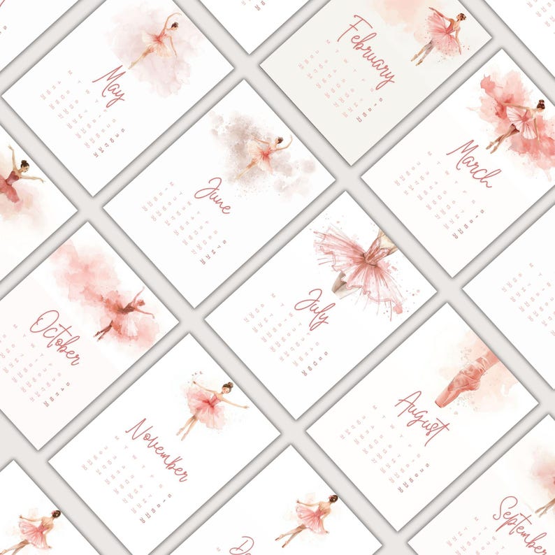 2026 Ballerina Calendar, Pink Ballet Art, Feminine Planner (5x7 PDF ...