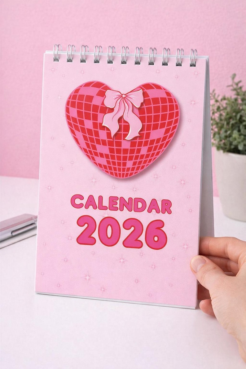 2026 Calendar, Preppy Cute Pink Heart Calendar Printable | Monday Start ...