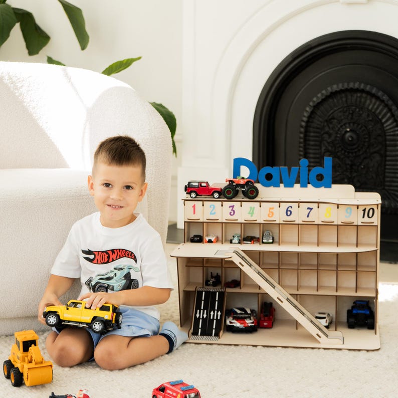 Personalized Toy Car Garage for Kids, Racing Car Parking Garage With ...