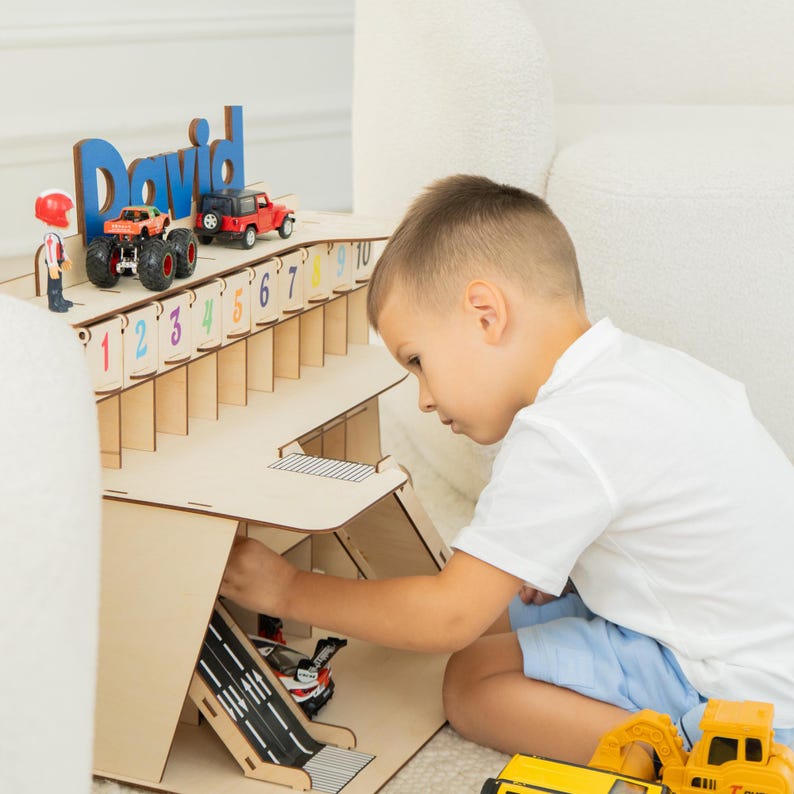 Personalized Toy Car Garage for Kids, Racing Car Parking Garage With ...