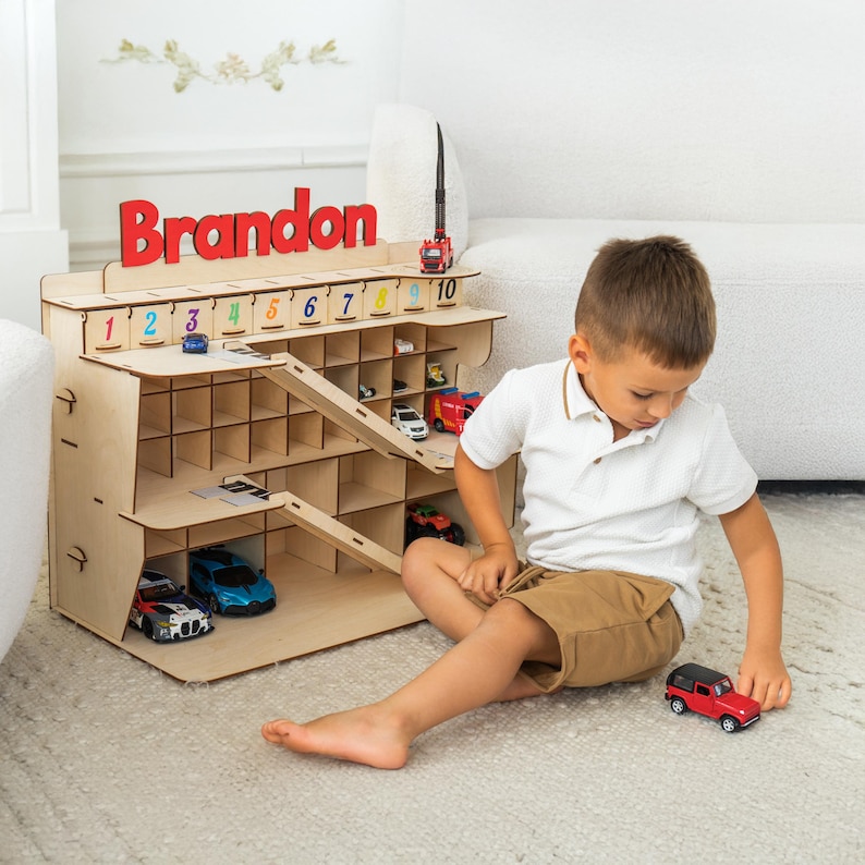 Personalized Toy Car Garage for Kids, Racing Car Parking Garage With ...