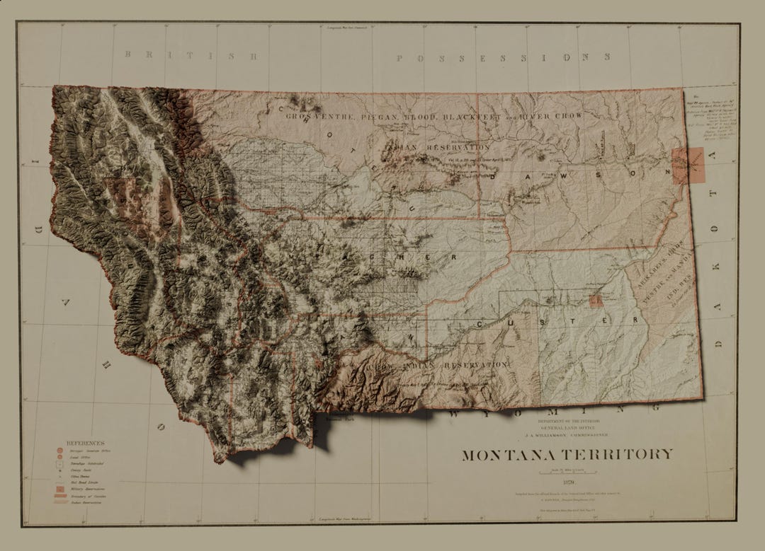 Montana Native American Reservation Map With Topography - Etsy