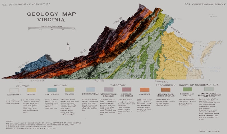 Virginia Geology Map - Etsy