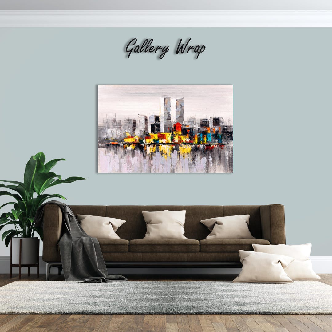 Abstract New York Skyline Canvas Wall Art, Colorful Cityscape Painting ...