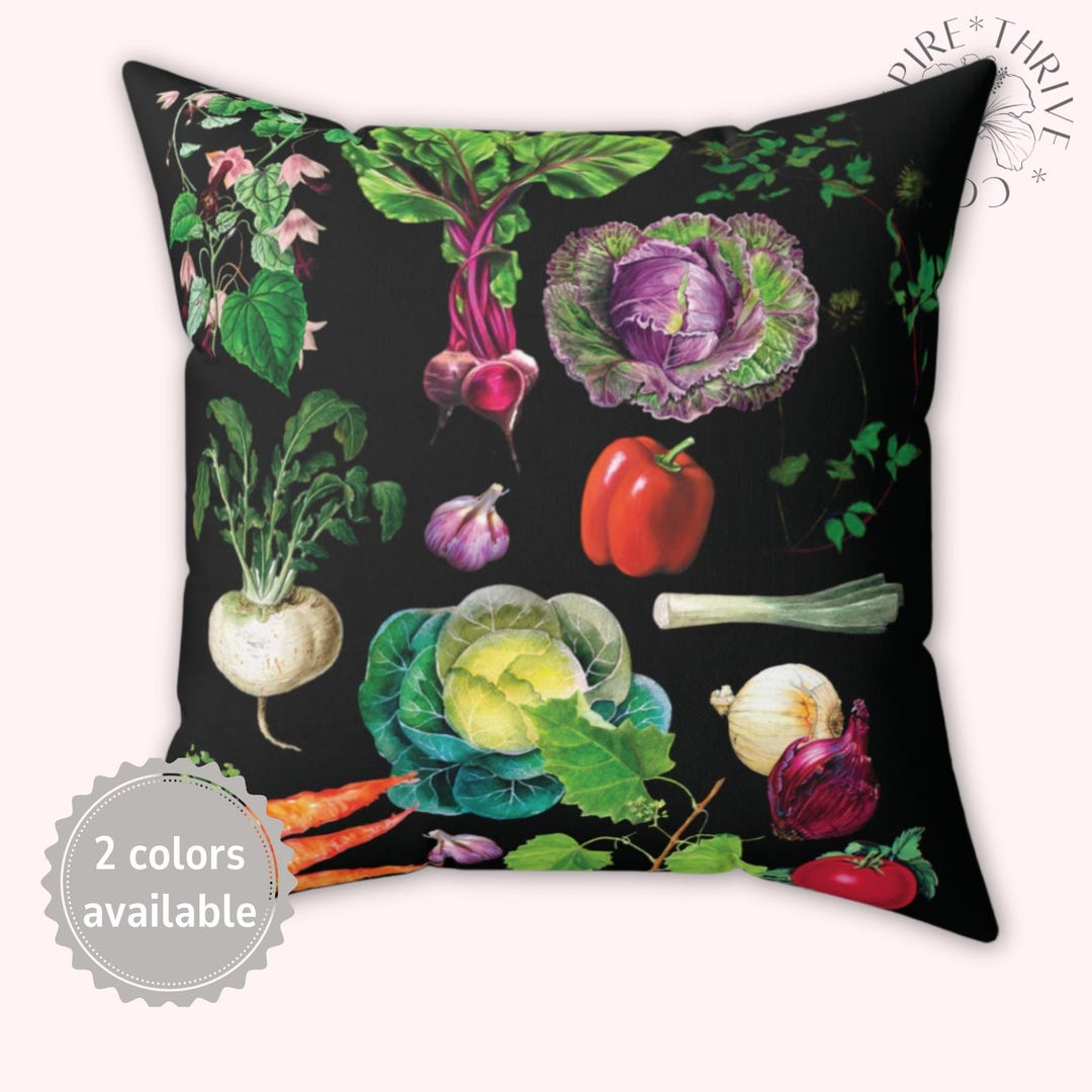 Garden Vegetable Throw Pillow | Botanical Produce Pillow | Black or ...
