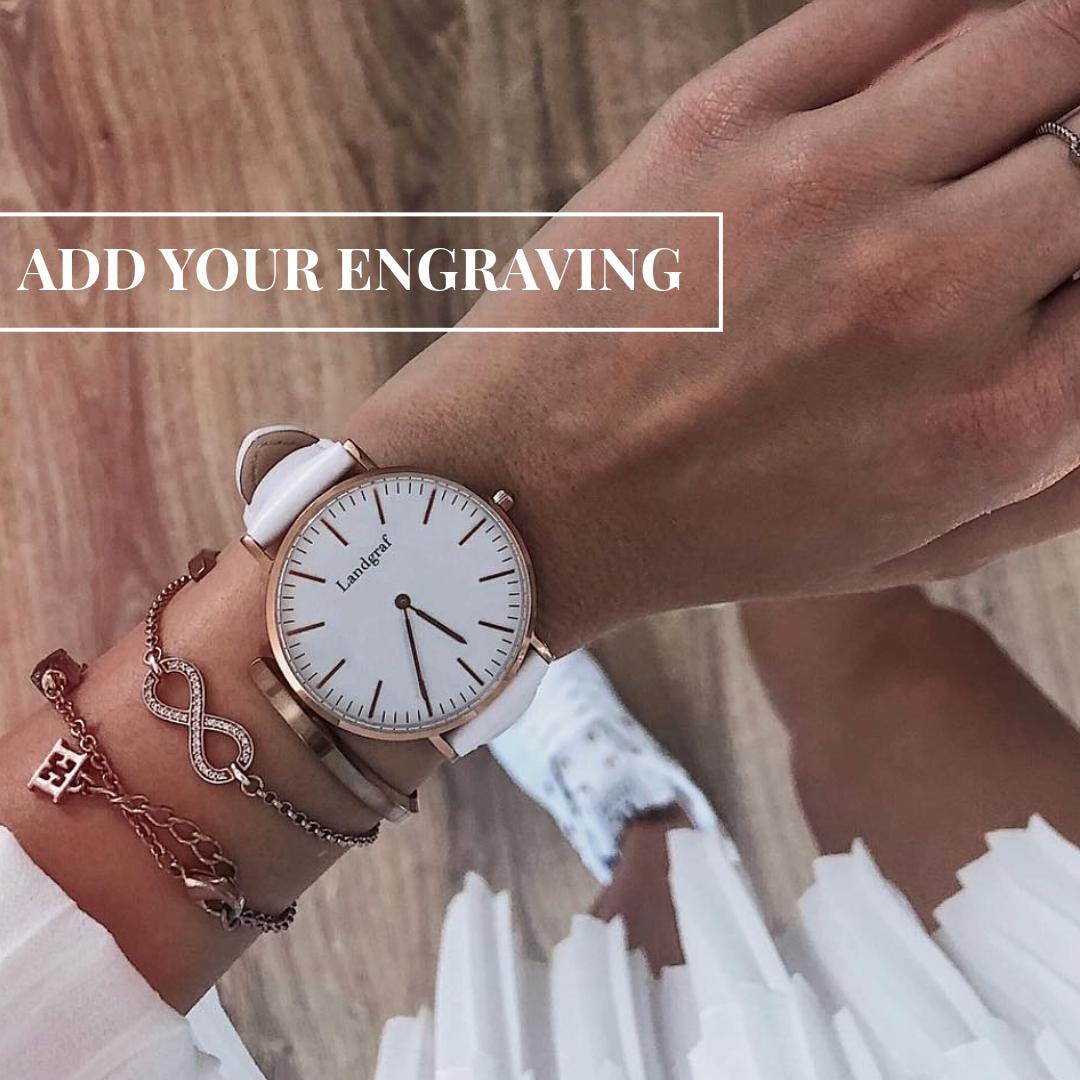 Gift for Teenage Girls Gold Watch With White Leather Strap Elegant ...