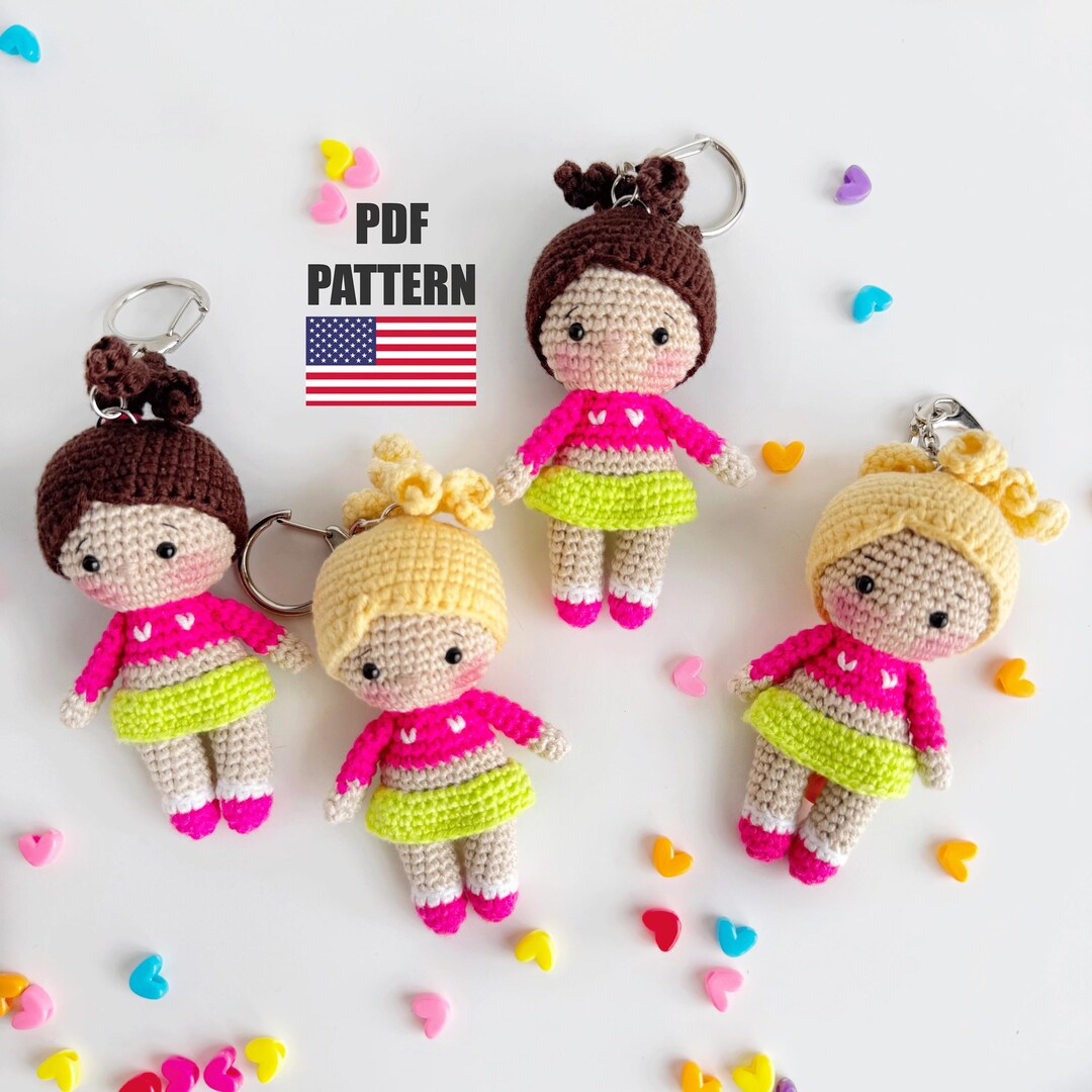 Crochet Doll Keychain Pattern, Crochet Keychain Amigurumi Pattern, Mini ...