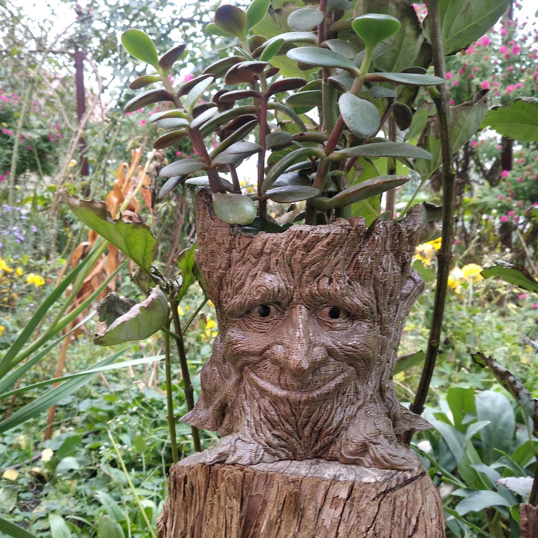 Forest Spirit Tree Stump Planter – Handmade Wood-look Plant Pot for ...