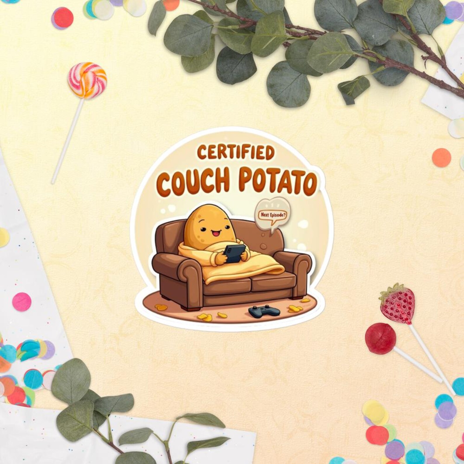 Certified Couch Potato Sticker - Funny Lazy Vinyl Decal for Laptops ...