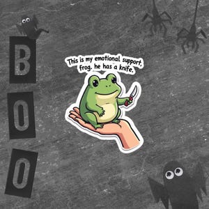 Emotional Support Frog With a Knife Sticker – Funny Frog Vinyl Sticker ...